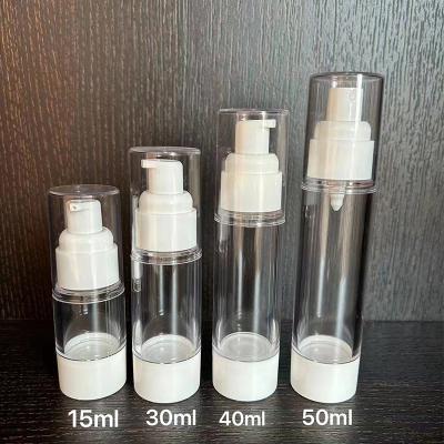 China Refillable PP Airless White Lotion Pump Bottles 15ml 30ml 40ml 50ml Cosmetic Skincare Gel Cream Packaging for sale