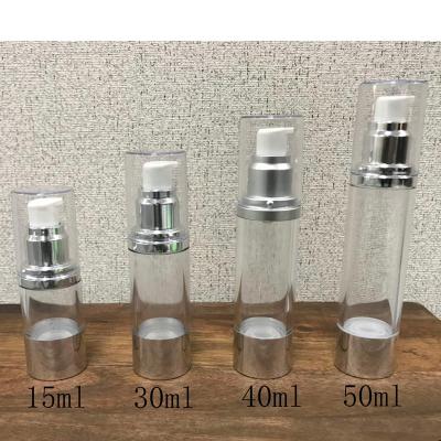 China 30ml 50ml White Clear Airless Pump Bottle Vacuum Cosmetic Lotion Pump Bottle for sale