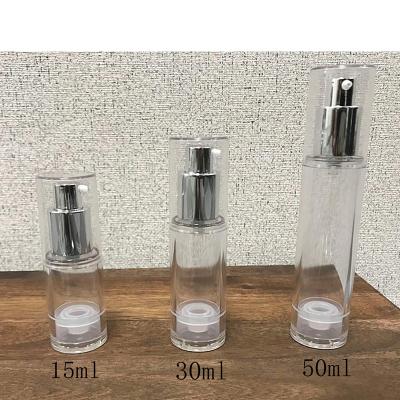 China Airless Lotion Pump Bottle Serum No DIP Tube Dispenser Transparent Cosmetic Packaging Refillable for sale
