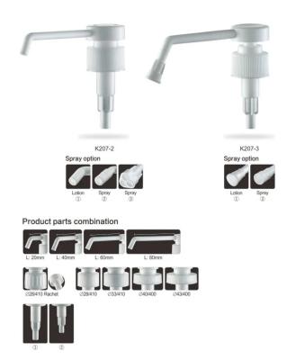 China Nonspill White Lotion Dispenser Pump Leakproof with Long Nozzle K207-3 for sale
