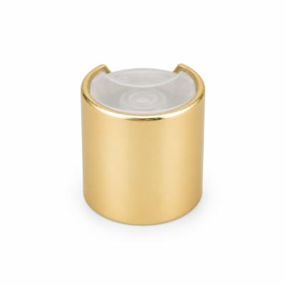 China Golden Aluminium-Plastic Round Smooth Cap with Clear Button for Skincare Bottles for sale
