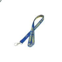 China Yellow Logo Woven Neck Lanyards ID Card Neck Lanyard With Thumb Trigger for sale