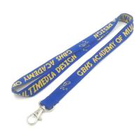 China Yellow Logo Woven Neck Lanyards ID Card Neck Lanyard With Thumb Trigger for sale