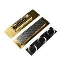 China Custom Metal Lapel Pin Gold Name Tag Badge with Magnet Holder 1.8 inch for sale