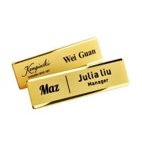 China Custom Metal Lapel Pin Gold Name Tag Badge with Magnet Holder 1.8 inch for sale