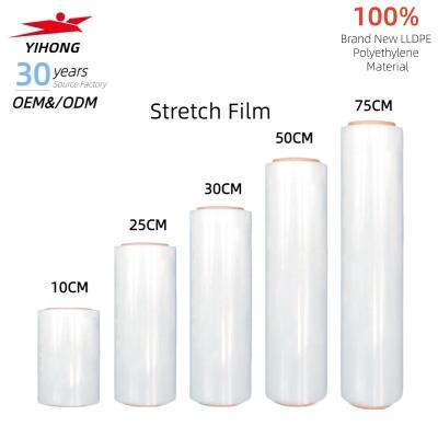 China YIHONG Custom Hand Pallet Wrapping Stretch Film Roll Clear Strech Wrap Plastic Packaging Film Roll Transparent for sale