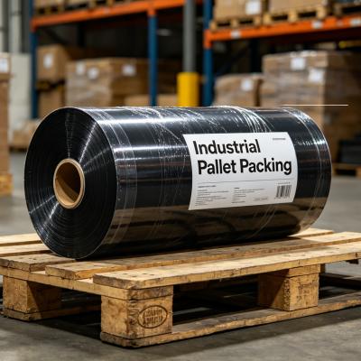 China YIHONG Black Pallet WrapFilm Roll Strong  Anti Tear for Parcel Industrial Heavy Duty Packing for sale