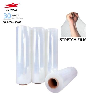 China YIHONG Custom 23 Micron LLDPE Soft Stretch Film Roll for Pallet Wrapping Casting Processing Chemical Packaging for sale