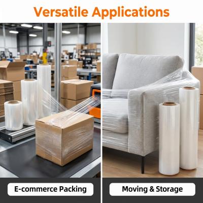 China 18 1000ft Soft LLDPE Clear Stretch Wrap Film 4 Rolls Pack 80 Gauge Durable Self Cling for Pallet Wrapping Moving Shipping for sale