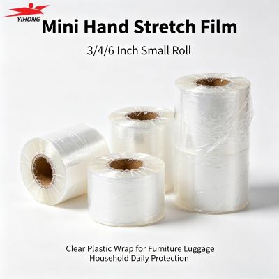 China YIHONG Mini Hand Stretch Film 3 4 6 Inch Small Roll Clear Plastic Wrap for Furniture Luggage Household Daily Protection Wrapping for sale