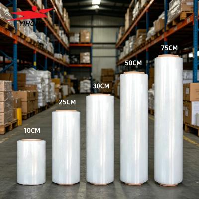 China High Strength Soft Transparent LLDPE Stretch Wrap Film 23 Micron 500mm Width Machine Grade Pallet Wrapping Industrial Logistics for sale