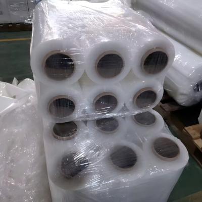 China 23 Micron LLDPE Stretch Wrap Film Transparent Pallet Packing Film Jumbo Roll for Warehouse Packaging for sale