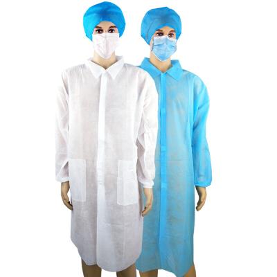 China White Blue SMS Disposable Lab Coat M / L / XL OEM for sale