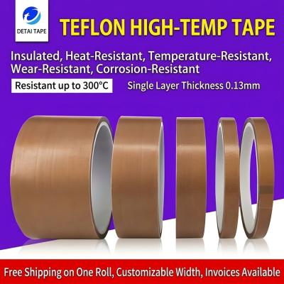China Brown PTFE Fiberglass Tape High Temperature 260℃ Non-stick Heat Resistant Wear-resistant Teflon Cloth Tape for Industrial Use for sale
