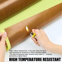 China Brown PTFE Fiberglass Tape With Yellow Release Paper 260℃ High Temperature Resistance Fiberglass Reinforced Non-stick Teflon Cloth Tape for sale