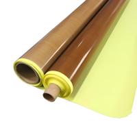 China PTFE Coated Fiberglass Tape With Yellow Release Paper 260℃ High Temperature Tear Resistant Non-stick Teflon Adhesive Tape For Heat Sealer for sale