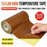 China PTFE Coated Fiberglass Tape With Yellow Release Paper 260℃ High Temperature Tear Resistant Non-stick Teflon Adhesive Tape For Heat Sealer for sale