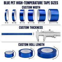 China Blue PET High Temperature Tape (Blue Polyester Masking Tape / Blue Powder Coating Tape / Blue PET Silicone Tape) – For Composite Curing, Metal Finishing & Electronics for sale