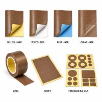 China Brown PTFE Tape with Release Liner / Liner-Backed PTFE Tape / PTFE Glass Cloth Tape with Silicone Adhesive and Yellow Release Paper for Die Cutting, Heat Sealers and Guides for sale
