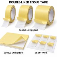 China Double-Sided Tissue Tape / Double-Coated Tissue Tape / Tissue Mounting Tape with Water-Based Adhesive and Two Release Paper Liners for Staged Bonding and Indoor Assembly for sale