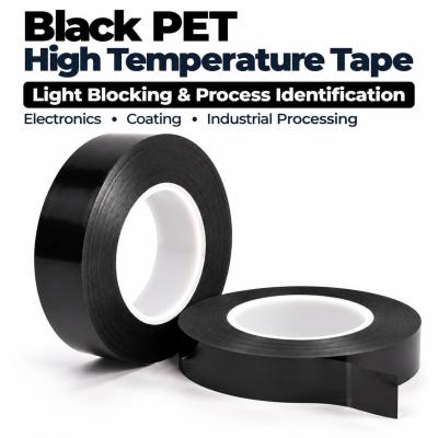 China Black PET High Temperature Tape (Black Polyester Masking Tape / Light-Blocking PET Tape / Electrical Insulation Tape) – For Camera Modules, Displays, PCB Masking & Powder Coating for sale