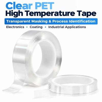 China Clear PET High Temperature Tape (Transparent Polyester Silicone Tape / High Temperature Label Protection Tape / Clear PET Masking Tape) – For Barcode, PCB & Window Protection for sale