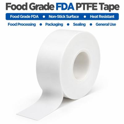 China FDA-Compliant White PTFE Tape / Food Grade PTFE Film Tape / Non-Stick Heat Sealer Tape with Silicone Adhesive for Food Packaging, Processing Equipment and Roller Covers for sale