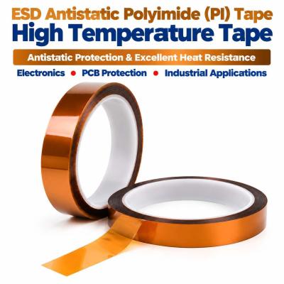 China ESD Polyimide Tape (Anti-Static PI Tape / Low-Static PI Tape) – Single-Sided Silicone Adhesive for High-Temperature PCB Masking and Static-Sensitive Electronic Assembly for sale