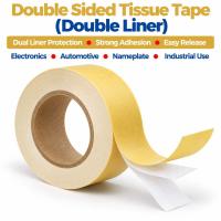 China Double-Sided Tissue Tape / Double-Coated Tissue Tape / Tissue Mounting Tape with Water-Based Adhesive and Two Release Paper Liners for Staged Bonding and Indoor Assembly for sale