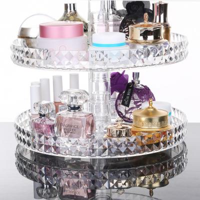 China Diamond surface cutting process transparent acrylic cosmetic storage box desktop swivel shelf makeup organizer for sale