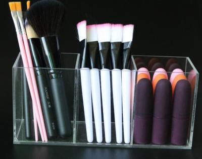 China Clear Makeup Brush Holder Organizer, 3 Slot Acrylic Cosmetics Brushes Storage Box for sale