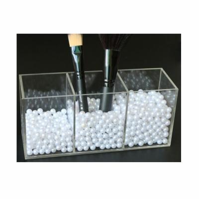 China Clear Makeup Brush Holder Organizer, 3 Slot Acrylic Cosmetics Brushes Storage Box for sale