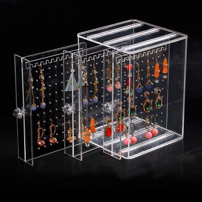 China Acrylic Jewelry Storage Box Earring Display Stand Organizer Holder with 3 Vertical Drawer for sale