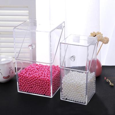 China Covered Makeup Brush Holder with Dustproof Lid, Pearls Beads, Large Capacity Acrylic Clear Organiser for sale