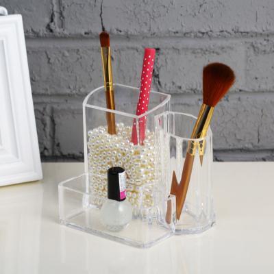 China Durable Countertop Makeup Organizer Tray Cosmetic Display Case, 3 Compartments Make Up Brush Holder for sale