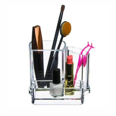 China Durable Countertop Makeup Organizer Tray Cosmetic Display Case, 3 Compartments Make Up Brush Holder for sale