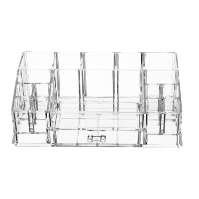 China 17 Slots Clear Cosmetic Storage Organizer Acrylic Vanity Makeup Brushes Holder Accessories Display Cases with Drawer for sale