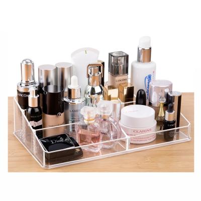 China Makeup Organizer, Clear Makeup Storage Box Thick Plastic Organizer Tray 9-Compartment Comestics Counter Organization Hol for sale