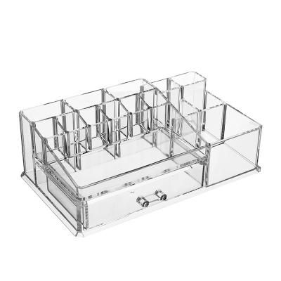China Clear Makeup Organizer Tray with 16 compartments Brush holder slots, Durable Vanity Storage Container for sale