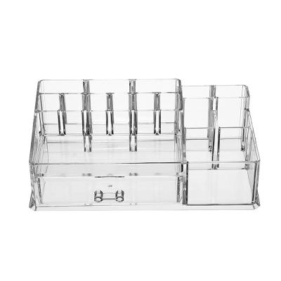 China Clear Makeup Organizer Tray with 16 compartments Brush holder slots, Durable Vanity Storage Container for sale