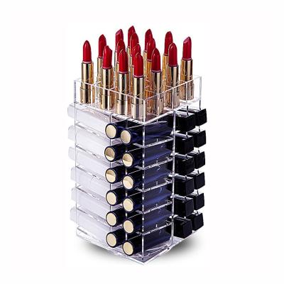 China Clear Lipstick Tower, 360 Rotating Cosmetic Organizer with 64 Slots Lipgloss Storage Display Holder for sale