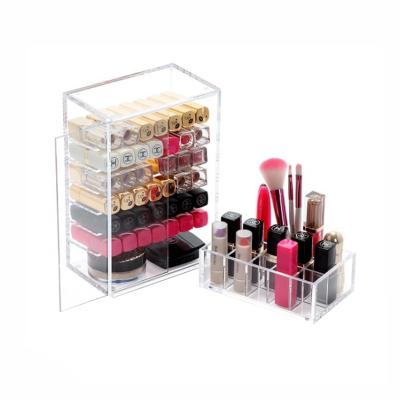 China Lipstick Holder Acrylic Lipstick Tower Cosmetic Makeup Organizer Display Stand with Door for sale