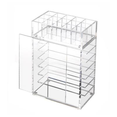 China Lipstick Holder Acrylic Lipstick Tower Cosmetic Makeup Organizer Display Stand with Door for sale