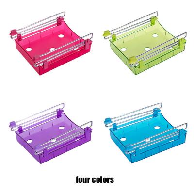 China Fridge Organizer Space Saver Shelf Plastic Refrigerator Storage Box Freezer Shelf Holder Sliding Drawer for sale