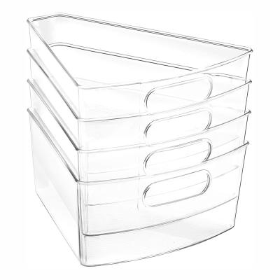 China Clear Transparent Fridge Fresh Container Plastic Corner Kitchen Cabinet Lazy Susan Storage Organizer Bins Food Safe for sale