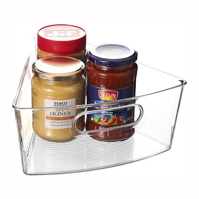China Clear Transparent Fridge Fresh Container Plastic Corner Kitchen Cabinet Lazy Susan Storage Organizer Bins Food Safe for sale