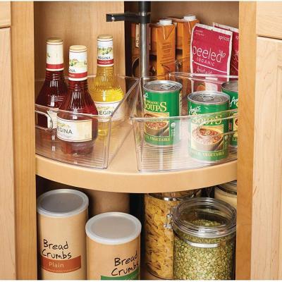 China Clear Transparent Fridge Fresh Container Plastic Corner Kitchen Cabinet Lazy Susan Storage Organizer Bins Food Safe for sale