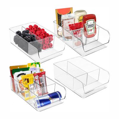 China Refrigerator Organizer Bin with Removable Dividers Clear Plastic Storage Bins for Freezer, Kitchen Cabinets for sale