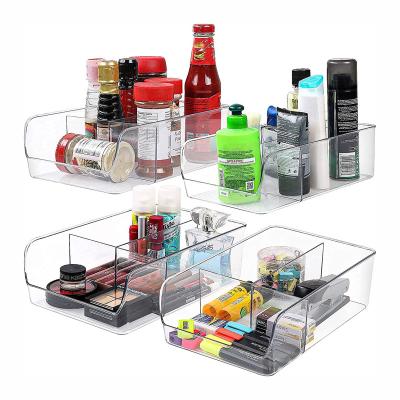 China Refrigerator Organizer Bin with Removable Dividers Clear Plastic Storage Bins for Freezer, Kitchen Cabinets for sale