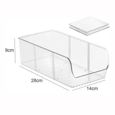 China Refrigerator Organizer Bin with Removable Dividers Clear Plastic Storage Bins for Freezer, Kitchen Cabinets for sale